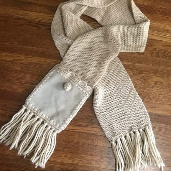 Accessories | Vintage 8s Winter Scarf Tan Leather Fringe | Poshmark